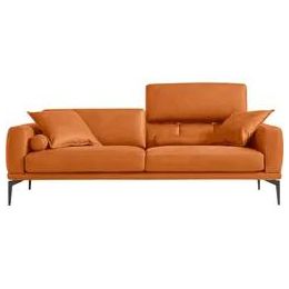 2,5-Sitzer Egoitaliano "Masu, Designsofa mit erstklassigem Sitzkomfort" Sofas Gr. B/H/T: 218cm x 95cm x 97cm, Leder BULL, mit Rückenfunktion, orange inkl. 2 Kissenrollen, Rückenelemente manuell verstellbar, Metallfüße