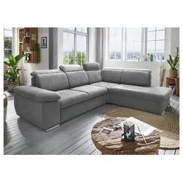 Ecksofa Inosign "Vasto L-Form" Sofas Gr. B/H/T: 283 cm x 102 cm x 228 cm, Microfaser, Ottomane rechts, grau (hellgrau) inkl. Bettfunktion und Bettkasten, Kopfteilfunktion