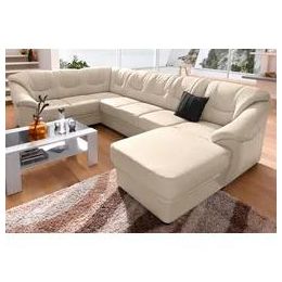 Sit & More Wohnlandschaft SIT & MORE "Savona U-Form" Sofas Gr. B/H/T: 320cm x 90cm x 211cm, Luxus-Kunstleder, Recamiere rechts, mit Bettfunktion, beige (creme) wahlweise mit Bettfunktion, inklusive Federkern, frei im Raum stellbar