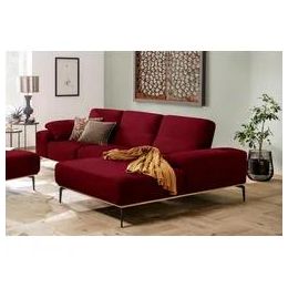 Ecksofa W.Schillig "run" Sofas Gr. B/H/T: 299cm x 88cm x 178cm, Flachgewebe W82, Recamiere rechts, mit Sitztiefenverstellung, rot (merlot w82) mit Holzsockel, Füße in Schwarz pulverbeschichtet, Breite 299 cm