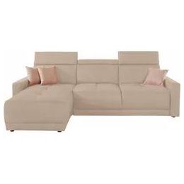 Ecksofa DOMO collection "Ava L-Form" Sofas Gr. B/H/T: 262cm x 84cm x 167cm, Microfaser PRIMABELLE, Recamiere links, mit Kopfteilverstellung, beige (natur) mit Recamiere, Federkern wahlweise Kopfteilverstellungen