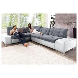 Sit & More Ecksofa SIT & MORE "Pale L-Form" Sofas Gr. B/H/T: 280cm x 84cm x 251cm, Luxus-Kunstleder-Softstruktur, langer Schenkel rechts, mit Bettfunktion, weiß (altweiß, grau) inklusive Kopfteilverstellung, wahlweise mit Bettfunktion