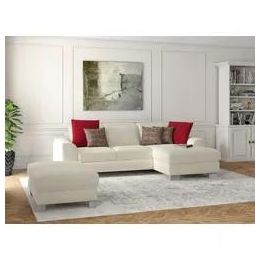 Sit & More Ecksofa SIT & MORE "Dundee L-Form" Sofas Gr. B/H/T: 264cm x 86cm x 175cm, Struktur weich, Recamiere rechts, mit Kopfteilverstellung-ohne Bettfunktion-ohne Bettkasten, beige (creme) mit Federkern und Edelstahlfüßen, wahlweise Kopfteilverstellung