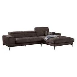 Ecksofa W.Schillig "piedroo" Sofas Gr. B/H/T: 303 cm x 70 cm x 193 cm, Stoff S37, Longchair rechts, mit Kopfteilverstellung-ohne Sitztiefenverstellung, braun (mocca s37) Kopfteilverstellung, wahlweise mit Sitztiefenverstellung, Breite 303cm