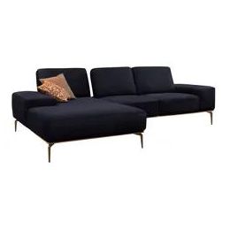 Ecksofa W.Schillig "run" Sofas Gr. B/H/T: 279cm x 88cm x 178cm, Flachgewebe W82, Recamiere links, mit Sitztiefenverstellung, blau (dunkelblau w82) mit Holzsockel, Füße in Bronze pulverbeschichtet, Breite 279 cm