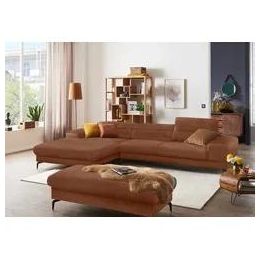 Ecksofa W.Schillig "piedroo" Sofas Gr. B/H/T: 343 cm x 70 cm x 193 cm, Chenille-Flachgewebe R66, Longchair links, mit Kopfteilverstellung-ohne Sitztiefenverstellung, braun (copper r66) Kopfteilverstellung, wahlweise mit Sitztiefenverstellung, Breite 343cm