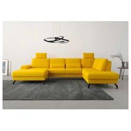 Sit & More Wohnlandschaft SIT&MORE "Cinturo U-Form" Sofas Gr. B/H/T: 345 cm x 88 cm x 226 cm, Soft clean, mega-Recamiere links, inklusive Sitztiefenverstellung-inklusive Federkern, gelb (mustard) inklusive Sitztiefenverstellung und Federkern, Sitzhöhe 45 cm