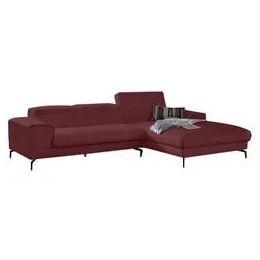 Ecksofa W.Schillig "piedroo" Sofas Gr. B/H/T: 303cm x 70cm x 193cm, Longlife Xtra-Leder Z69, Longchair rechts, mit Kopfteilverstellung-mit motorischer Sitztiefenverstellung, rot (burgundy z69) Kopfteilverstellung, wahlweise mit Sitztiefenverstellung, Breite 303cm