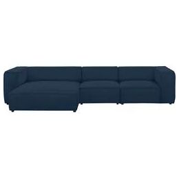 Ecksofa W.Schillig "around-the-block" Sofas Gr. B/H/T: 341cm x 66cm x 164cm, Longlife fabric Flachgewebe T88, Longchair links, blau (blue t88) mit eleganter Biese, Federkern, Breite 341 cm