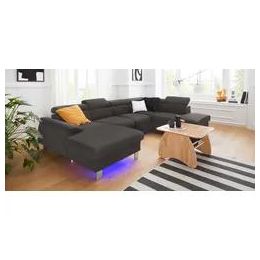 Wohnlandschaft COTTA "Komaris U-Form" Sofas Gr. B: 320 cm, NaturLEDER, Ottomane rechts, ohne Bettfunktion-ohne Bettkasten-mit RGB-LED-Beleuchtung-mit Kopfteilverstellung, braun inklusive Kopfteilverstellung, wahlweise mit Bettfunktion und RGB-LED