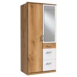 Kleiderschrank wimex "Click", weiß (plankeneichefarben, weiß), B:90cm H:199cm T:58cm, Schränke, Drehtürenschrank Kleiderschrank, mit Spiegel