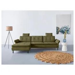 Ecksofa Inosign "Birkholm L-Form" Sofas Gr. B/H/T: 267cm x 83cm x 174cm, Olympia EASY CLEAN, Recamiere links, mit Armlehnfunktion, grün (olive) Armlehnverstellung, auch in Easy Clean Bezug - mit Wasser zu reinigen