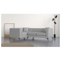 Ecksofa Places of Style "MATTHEW B/T/H: 240/167/74 cm" Sofas Gr. B/H/T: 240cm x 74cm x 167cm, Struktur, langer Schenkel rechts, grau (hellgrau) L-Form, Steppung im Rücken, incl. Zierkissen, lose Sitzkissen