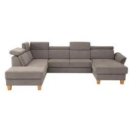 Wohnlandschaft Home Affaire "Conville U-Form" Sofas Gr. B/H/T: 322 cm x 84 cm x 217 cm, Webstoff, Ottomane links, inkl.Kopfteilverstellung,mit Bettfunktion und Bettkasten, braun (latte) Kopfteilverstellung wahlweise mit Bettfunktion und Bettkasten Bestseller