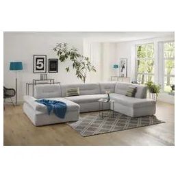 Wohnlandschaft Inosign "Avesa U-Form" Sofas Gr. B/H/T: 355 cm x 80 cm x 216 cm, Struktur weich, Longchair links, ohne Armteilverstellung-ohne Schlaffunktion, grau (hellgrau) Wahlweise mit Armteilverstellung und Bettfunktion, BTH: 35521680cm