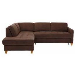 Ecksofa Home Affaire "Earl L-Form" Sofas Gr. B/H/T: 233 cm x 80 cm x 196 cm, Luxus-Microfaser Lederoptik, Ottomane links, mit Bettfunktion, braun wahlweise auch mit Bettfunktion oder Bettkasten