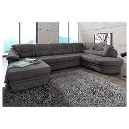 Sit & More Wohnlandschaft SIT & MORE "Savoni U-Form" Sofas Gr. B/H/T: 334cm x 90cm x 206cm, Struktur, Recamiere links, ohne Bettfunktion, grau (dunkelgrau) wahlweise mit Bettfunktion