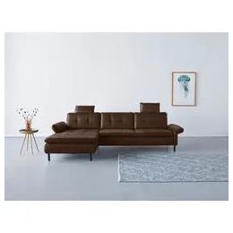 Ecksofa Inosign "Birkholm L-Form" Sofas Gr. B/H/T: 267cm x 83cm x 174cm, Luxus-Microfaser in Lederoptik, Recamiere links, mit Armlehnfunktion, braun (dunkelbraun) Armlehnverstellung, auch in Easy Clean Bezug - mit Wasser zu reinigen