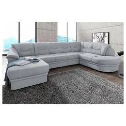 Sit & More Wohnlandschaft SIT & MORE "Savoni U-Form" Sofas Gr. B/H/T: 334 cm x 90 cm x 206 cm, Struktur, Recamiere links, ohne Bettfunktion, grau (hellgrau) wahlweise mit Bettfunktion