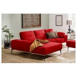 Ecksofa W.Schillig "run" Sofas Gr. B/H/T: 299cm x 88cm x 178cm, ROHLEDER Jacquard-Flachgewebe Q2 W60, Recamiere links, mit Sitztiefenverstellung, rot (rot w60) mit Holzsockel, Füße in Schwarz pulverbeschichtet, Breite 299 cm