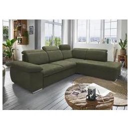 Ecksofa Inosign "Vasto L-Form" Sofas Gr. B/H/T: 283 cm x 102 cm x 228 cm, Struktur, Ottomane rechts, grün (dunkelgrün) inkl. Bettfunktion und Bettkasten, Kopfteilfunktion