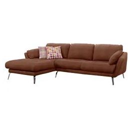 Ecksofa W.Schillig "softy" Sofas Gr. B/H/T: 265cm x 79cm x 168cm, Chenille-Flachgewebe R66, Recamiere links, braun (copper r66) mit dekorativer Heftung im Sitz, Füße Chrom glänzend