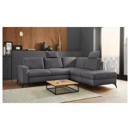 Ecksofa Places of Style "Lolland L-Form", grau (anthrazit), B:249cm H:88cm T:212cm, Struktur imprägniert - feucht abwischbar (100% Polyester), Struktur Flausch (90% Polyester, 10% Polyamid), Luxus-Microfaser ALTARA NUBUCK (100% Polyester), Sofas, Wahlweise mit Bettfunktion und Stauraum, auch mit abwischbarem Bezug