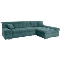 Ecksofa DOMO collection "Mona L-Form" Sofas Gr. B/H/T: 297cm x 80cm x 173cm, Luxus-Microfaser Chenilleoptik, Recamiere rechts, ohne Funktion, blau (petrol) wahlweise mit Bettfunktion