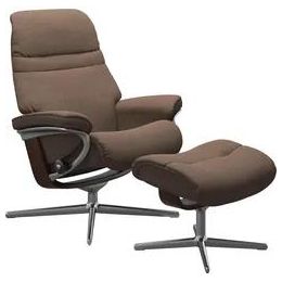 Relaxsessel stressless "Sunrise" Sessel Gr. ROHLEDER Stoff Q2 FARON, Cross Base Braun, Relaxfunktion-Drehfunktion-PlusTMSystem-Gleitsystem-BalanceAdaptTM, B/H/T: 83cm x 105cm x 74cm, braun (dark beige q2 faron) mit Hocker, Cross Base, Größe S, M & L, Holzakzent Braun