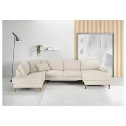 Wohnlandschaft 3C Candy "Lecce, wahlweise PUR-Schaumstoff oder Tonnentaschenfederkern U-Form" Sofas Gr. B/H/T: 339cm x 86cm x 220cm, Feincord, Longchair rechts, Sitzaufbau PUR-Schaumstoff, weiß Bettkasten in Umbauecke und Longchair, sowie Querschläfer im 2-Sitzer