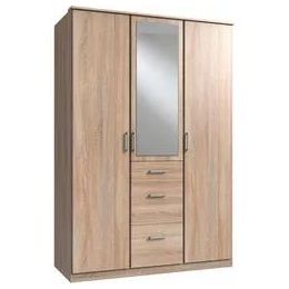 Kleiderschrank wimex "Click", braun (struktureichefarben hell), B:135cm H:199cm T:58cm, Schränke, Drehtürenschrank Kleiderschrank, mit Spiegel