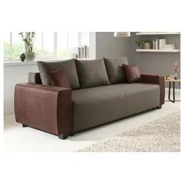 Schlafsofa Home Affaire "Bella" Sofas Gr. B/H/T: 241 cm x 90 cm x 94 cm, Struktur fein-Luxus-Microfaser, mit Bettfunktion-mit Bettkasten, braun (macchiato) mit geprägtem Bezug bei Armlehnen