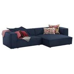 Ecksofa W.Schillig "around-the-block" Sofas Gr. B/H/T: 300cm x 66cm x 164cm, Longlife Xtra-Leder Z59, Longchair rechts, blau (blau z59) mit eleganter Biese, Federkern