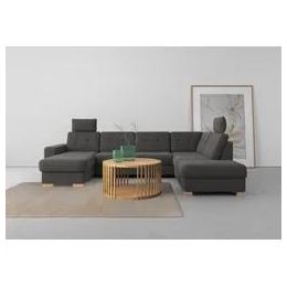 Sit & More Wohnlandschaft SIT & MORE "Quincy U-Form" Sofas Gr. B/H/T: 312cm x 82cm x 213cm, Struktur, Ottomane rechts, mit Bettfunktion-mit Bettkasten, grau (dunkelgrau) wahlweise mit Bettfunktion und Bettkasten