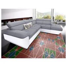 Ecksofa COTTA "Speedway L-Form" Sofas Gr. B/H/T: 262cm x 79cm x 102cm, Kunstleder SOFTLUX-Luxus-Microfaser, Ottomane rechts, ohne Bettfunktion-ohne Bettkasten-mit Kopfteilverstellung, grau (weiß, grau) mit Kopfteilverstellung, wahlweise Bettfunktion und Bettkasten