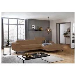 Ecksofa W.Schillig "piedroo" Sofas Gr. B/H/T: 303 cm x 70 cm x 193 cm, Longlife Xtra-Leder Z69, Longchair rechts, mit Kopfteilverstellung-mit motorischer Sitztiefenverstellung, braun (fango z69) Kopfteilverstellung, wahlweise mit Sitztiefenverstellung, Breite 303cm