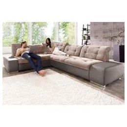 Sit & More Ecksofa SIT & MORE "Pale L-Form" Sofas Gr. B/H/T: 280cm x 84cm x 251cm, Luxus-Kunstleder-Softstruktur, langer Schenkel rechts, mit Bettfunktion, braun (elefant, beige) inklusive Kopfteilverstellung, wahlweise mit Bettfunktion