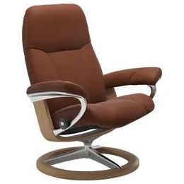 Relaxsessel stressless "Consul" Sessel Gr. Leder PALOMA, Signature Base Eiche, BalanceAdaptTM-PlusTMSystem-Gleitsystem-Relaxfunktion-Drehfunktion-Kopfstützenverstellung-Rückteilverstellung, B/H/T: 78cm x 97cm x 70cm, braun (copper paloma) mit Signature Base, Größe S, Gestell Eiche