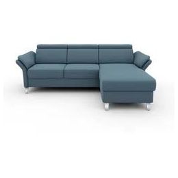 Sit & More Ecksofa SIT & MORE "Vincenzo L-Form" Sofas Gr. B/H/T: 252cm x 84cm x 165cm, Flachgewebe, Recamiere rechts, mit Kopfteilverstellung-mit Bettfunktion-mit Bettkasten, blau (pacific) inklusive Kopfteilverstellung, wahlweise mit Bettfunktion, Bettkasten