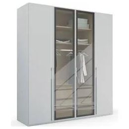 Drehtürenschrank Rauch "Kleiderschrank Schrank Garderobe SKAT SHINE mit hochwertigem" Schränke Gr. B/H/T: 201cm x 223cm x 63cm, 4 St., grau (seidengrau) transparentem Grauglas inkl. umfangreichem Zubehör MADE IN GERMANY