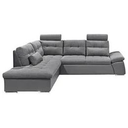 Ecksofa ED EXCITING DESIGN "Jakarta L-Form" Sofas Gr. B/H/T: 260cm x 103cm x 219cm, Webstoff-Kunstleder, Ottomane links, grau mit Bettfunktion, Kopfstützen, Nierenkissen etc.