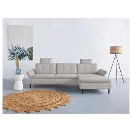 Ecksofa Inosign "Birkholm L-Form" Sofas Gr. B/H/T: 267cm x 83cm x 174cm, Olympia EASY CLEAN, Recamiere rechts, mit Armlehnfunktion, silberfarben (silber) Armlehnverstellung, auch in Easy Clean Bezug - mit Wasser zu reinigen