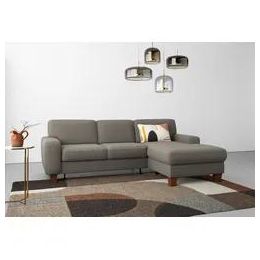 Ecksofa Home Affaire "Vision L-Form" Sofas Gr. B/H/T: 252cm x 90cm x 164cm, Luxus-Microfaser Euphoria, Recamiere rechts, mit Bettfunktion-mit Bettkasten, braun (schlamm) mit Federkern, wahlweise Bettfunktion und Bettkasten