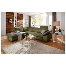 Ecksofa Home Affaire "Mauritius L-Form" Sofas Gr. B/T: 276cm x 232cm, Soft clean, Ottomane links, mit Bettfunktion-mit Stauraum, grün (olive) mit Ottomane, Kopfteil- und Armlehnverstellung