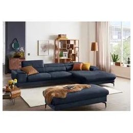 Ecksofa W.Schillig "piedroo" Sofas Gr. B/H/T: 343cm x 70cm x 193cm, Stoff S37, Longchair rechts, mit Kopfteilverstellung-ohne Sitztiefenverstellung, blau (dark blue s37) Kopfteilverstellung, wahlweise mit Sitztiefenverstellung, Breite 343cm