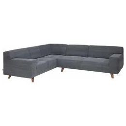 Ecksofa Tom Tailor HOME "NORDIC PURE" Sofas Gr. B/H/T: 269cm x 77cm x 226cm, Samtstoff STC, langer Schenkel links, schwarz (tarmac stc 19) im Retrolook, Füße Buche natur