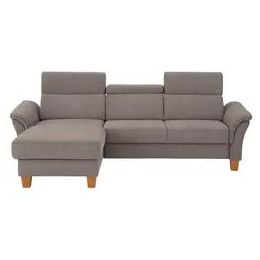 Ecksofa Home Affaire "Conville L-Form" Sofas Gr. B/H/T: 256cm x 84cm x 167cm, Webstoff, Recamiere links, inkl.Kopfteilverstellung, ohne Bettfunktion und Bettkasten, braun (latte) Federkern, wahlweise mit Bettfunktion und Bettkasten bzw. Stauraum