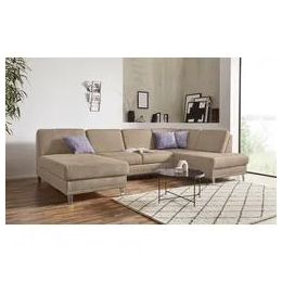 Sit & More Wohnlandschaft SIT & MORE "Clio U-Form" Sofas Gr. B/H/T: 319cm x 89cm x 190cm, Microfaser, Ottomane rechts, mit Bettfunktion-mit Bettkasten, beige wahlweise mit Bettfunktion und Bettkasten, inklusive Federkern