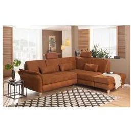 Ecksofa Home Affaire "Palace L-Form" Sofas Gr. B/H/T: 259 cm x 89 cm x 225 cm, Luxus-Microfaser Lederoptik, Ottomane rechts, ohne Bettfunktion-ohne Stauraum, braun (cognac) incl. Sitztiefenverstellung, wahlweise mit Bettfunktion und Stauraum