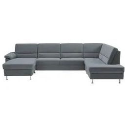 Wohnlandschaft CALIZZA INTERIORS "Onyx U-Form" Sofas Gr. B/H/T: 335 cm x 90 cm x 196 cm, Samtoptik, Recamiere links, ohne Bettfunktion ohne Bettkasten, grau (1032 grey) wahlweise mit Bettfunktion und Bettkasten